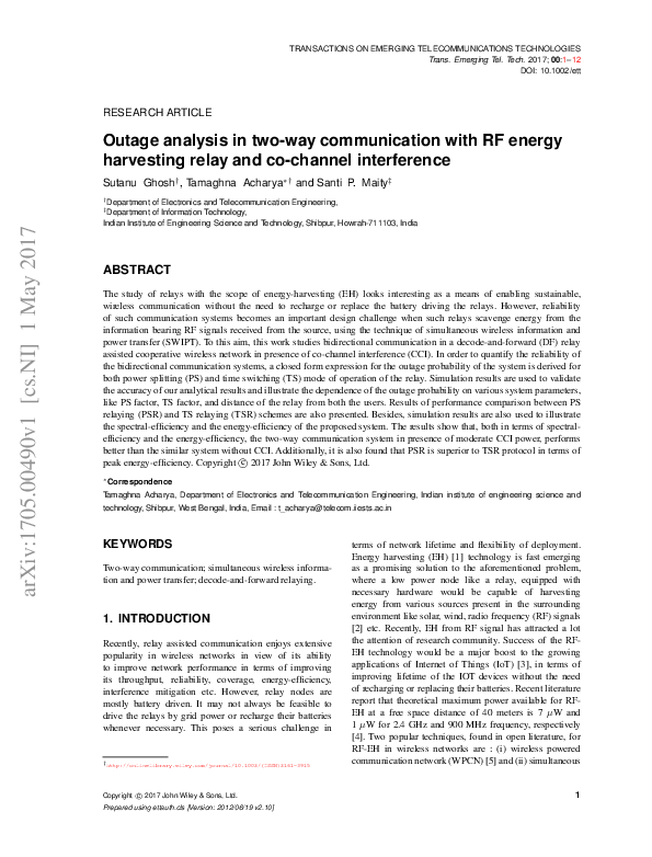(PDF) Outage analysis in two-way communication with RF energy harvesting relay and co-channel ...