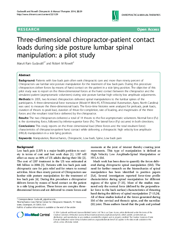 (PDF) Three-dimensional chiropractor-patient contact loads during side ...