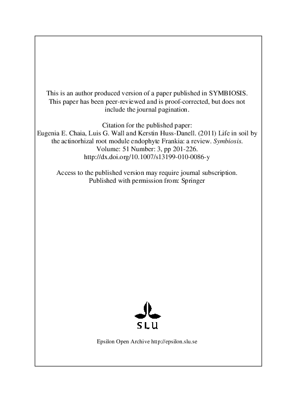 (PDF) Life in soil by the actinorhizal root nodule endophyte Frankia. A ...