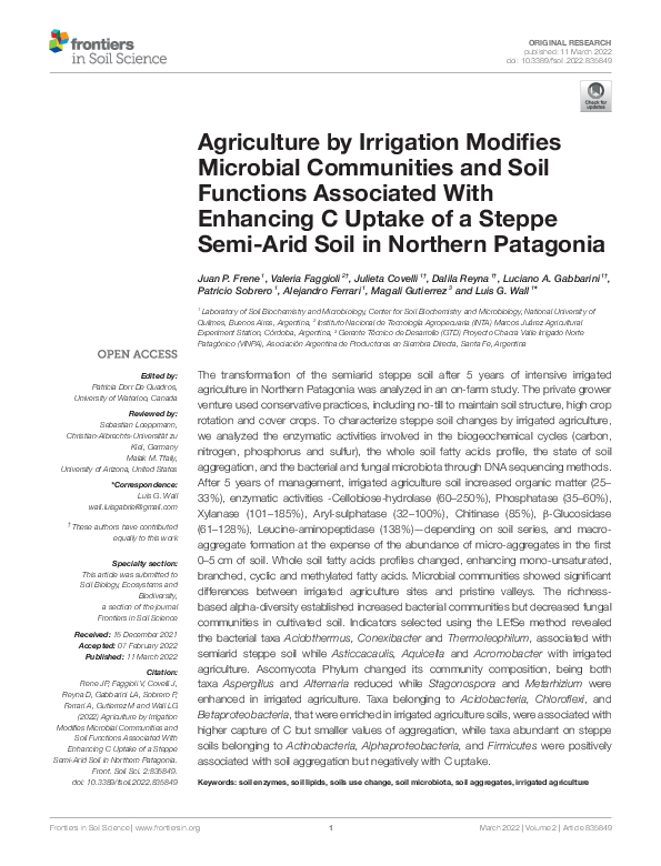 (PDF) Agriculture by Irrigation Modifies Microbial Communities and Soil Functions Associated ...