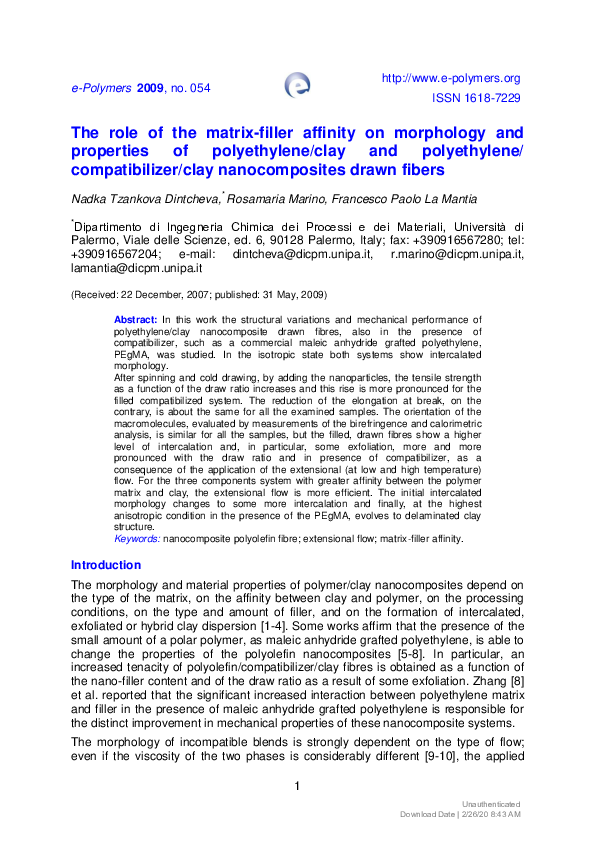 (PDF) The role of the matrix-filler affinity on morphology and ...