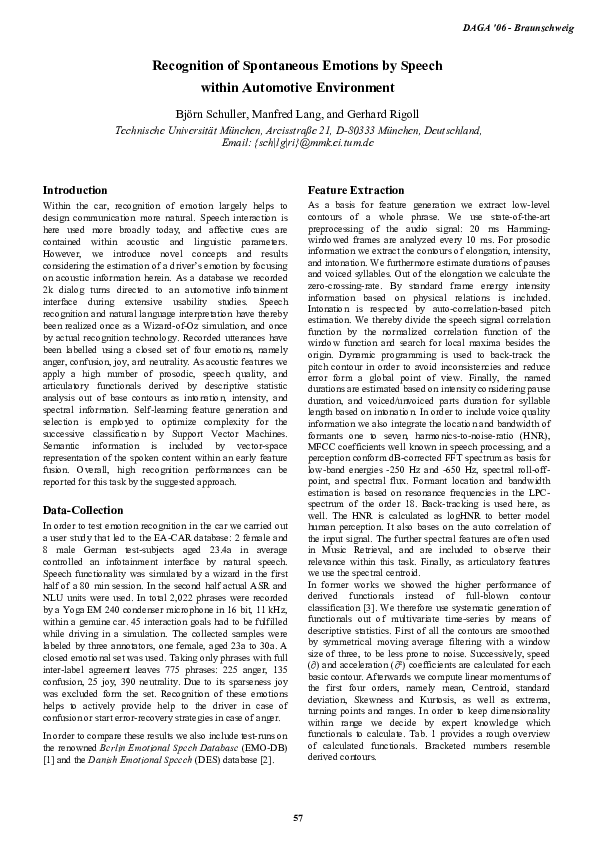 (PDF) Recognition of spontaneous emotions by speech within automotive environment