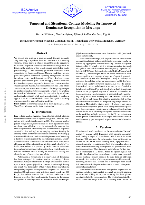 (PDF) Temporal and situational context modeling for improved dominance recognition in meetings ...