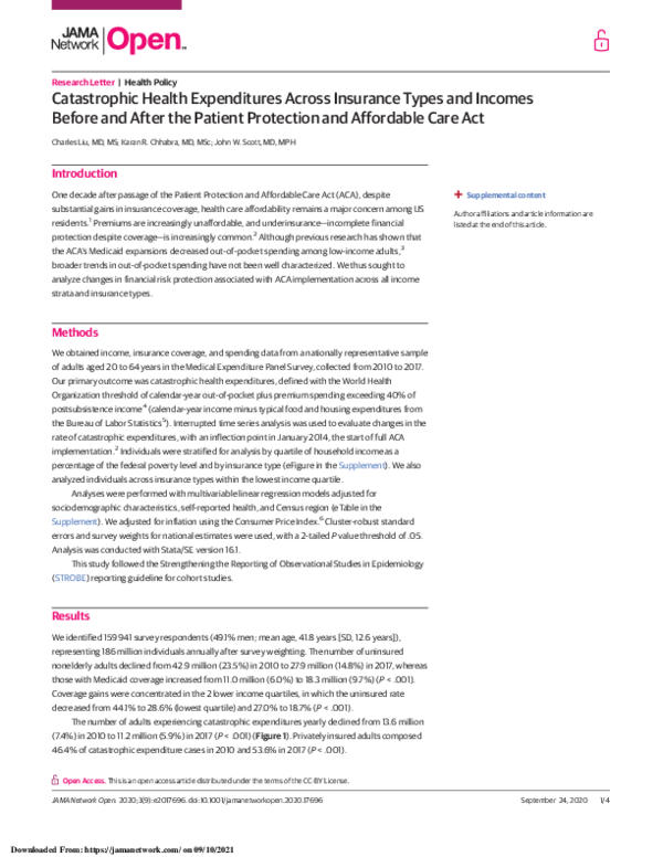 (PDF) Catastrophic Health Expenditures Across Insurance Types and ...