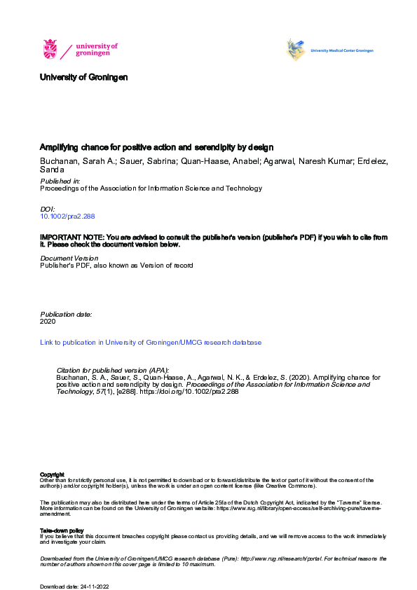(PDF) Amplifying chance for positive action and serendipity by design