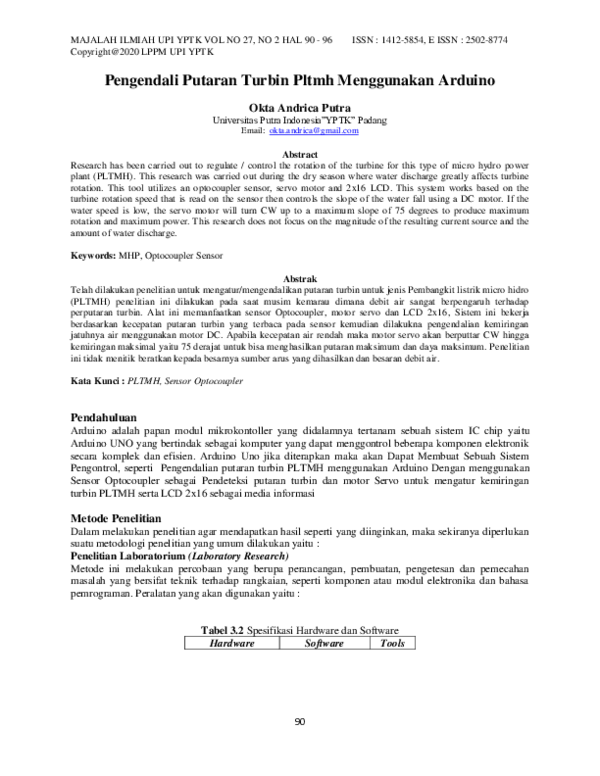 (PDF) Pengendali Putaran Turbin Pltmh Menggunakan Arduino
