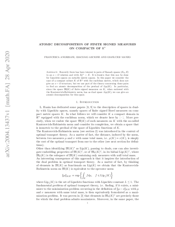 (PDF) Atomic decomposition of finite signed measures on compacts of R^n