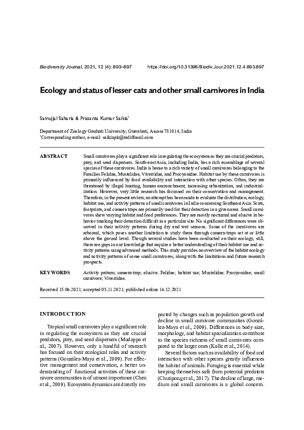 (PDF) Ecology and status of lesser cats and other small carnivores in India