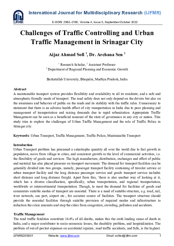 (PDF) Challenges of Traffic Controlling and Urban Traffic Management in ...