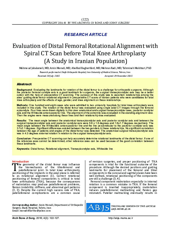 (PDF) Evaluation of Distal Femoral Rotational Alignment with Spiral CT ...
