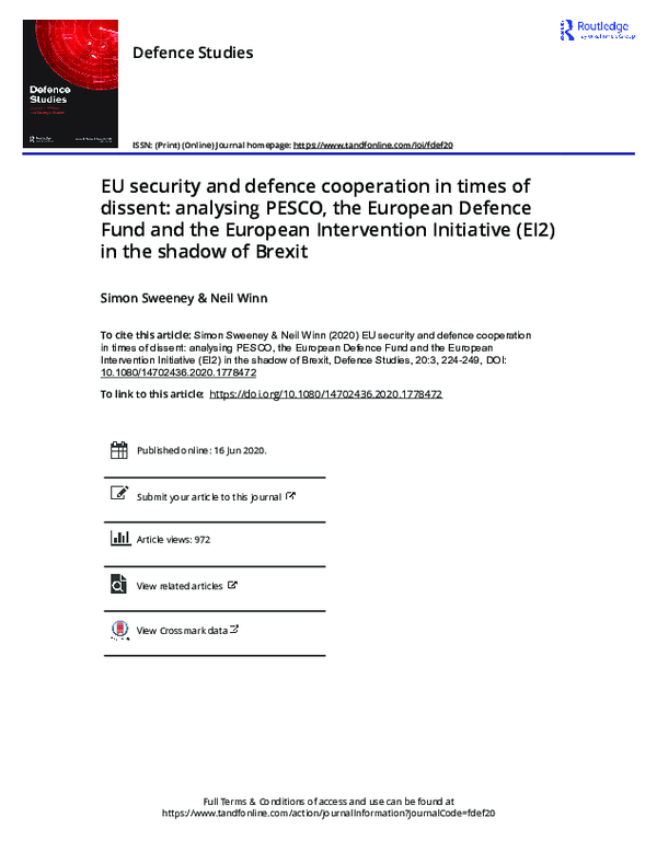 (PDF) EU security and defence cooperation in times of dissent ...