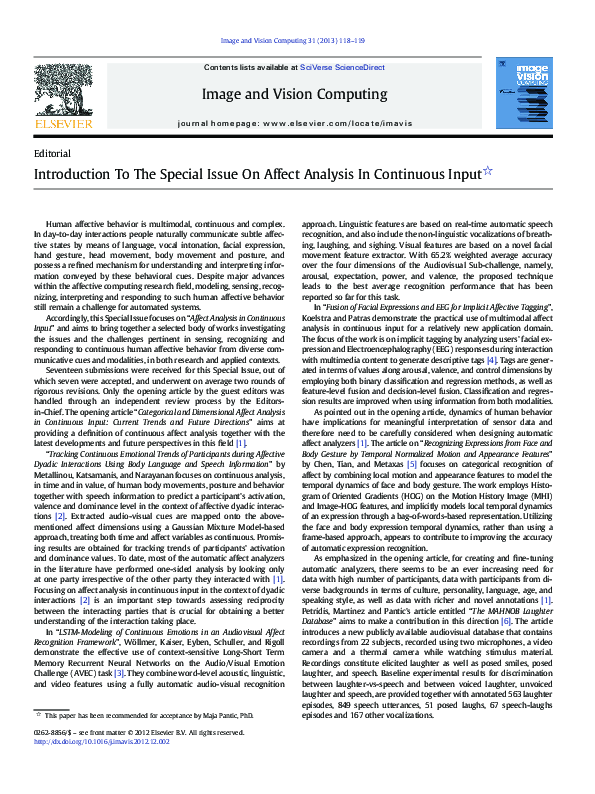 (PDF) Introduction To The Special Issue On Affect Analysis In ... (PDF) Introduction To The Special Issue On Affect Analysis In ...