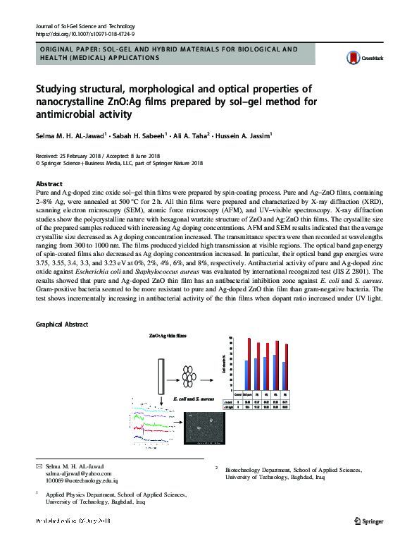(PDF) Studying structural, morphological and optical properties of nanocrystalline ZnO:Ag films ...