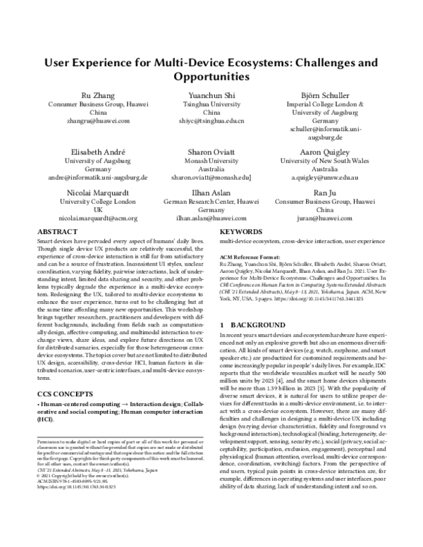 (PDF) User Experience for Multi-Device Ecosystems: Challenges and Opportunities