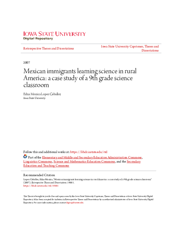 (PDF) Mexican immigrants learning science in rural America: a case ...
