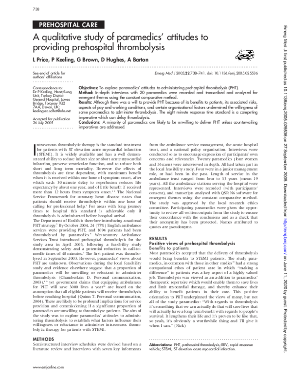 (PDF) A qualitative study of paramedics' attitudes to providing prehospital thrombolysis