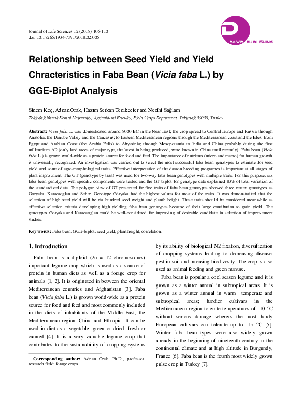 (PDF) Relationship between Seed Yield and Yield Chracteristics in Faba Bean (Vicia faba L.) by ...