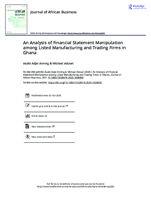 (PDF) An Analysis of Financial Statement Manipulation among Listed ...