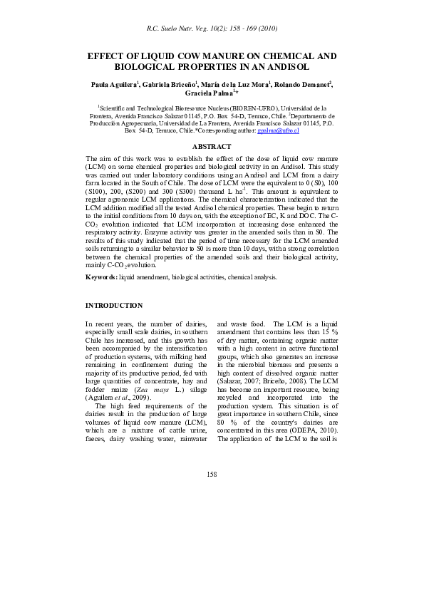 (PDF) Impact of Liquid Cow Manure on Andisol Properties in Chile