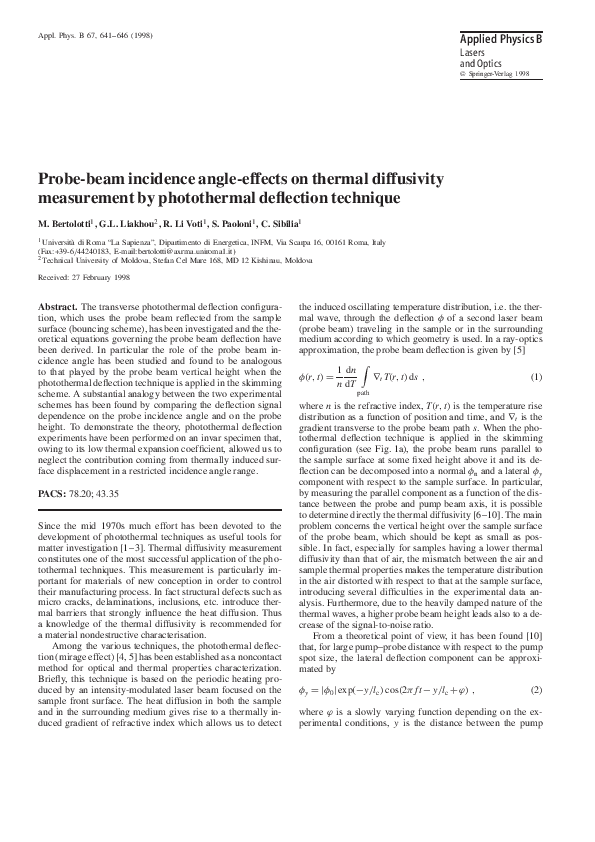 (PDF) Probe-beam incidence angle-effects on thermal diffusivity ...