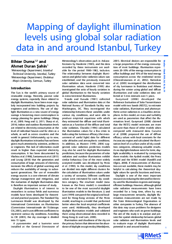 Pdf Mapping Of Daylight Illumination Levels Using Global Solar Radiation Data In And Around