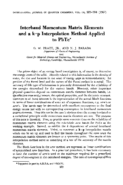 (PDF) Interband momentum matrix elements and a k·p interpolation method applied to PbTe