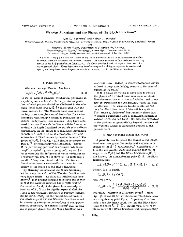 (PDF) Wannier Functions and the Phases of the Bloch Functions