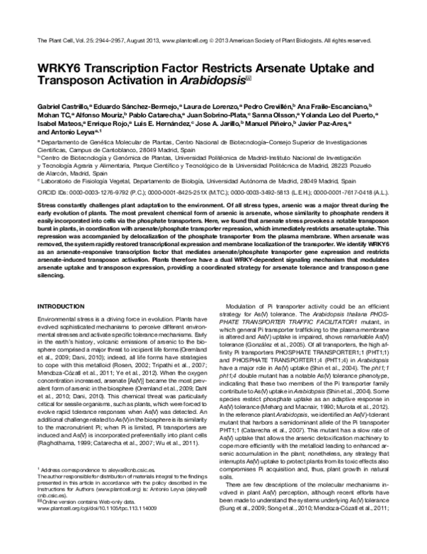 (PDF) WRKY6 Transcription Factor Restricts Arsenate Uptake and ...