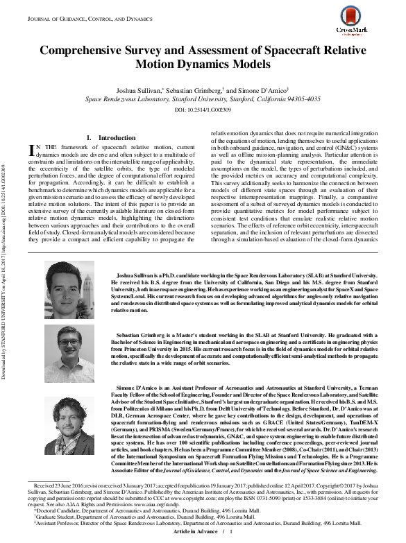 Pdf Comprehensive Survey And Assessment Of Spacecraft Relative Motion Dynamics Models