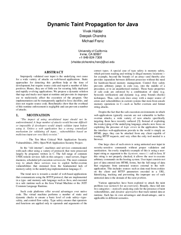 (PDF) Dynamic Taint Propagation for Java