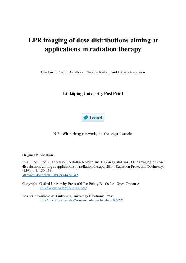 (PDF) Epr Imaging of Dose Distributions Aiming at Applications in ...