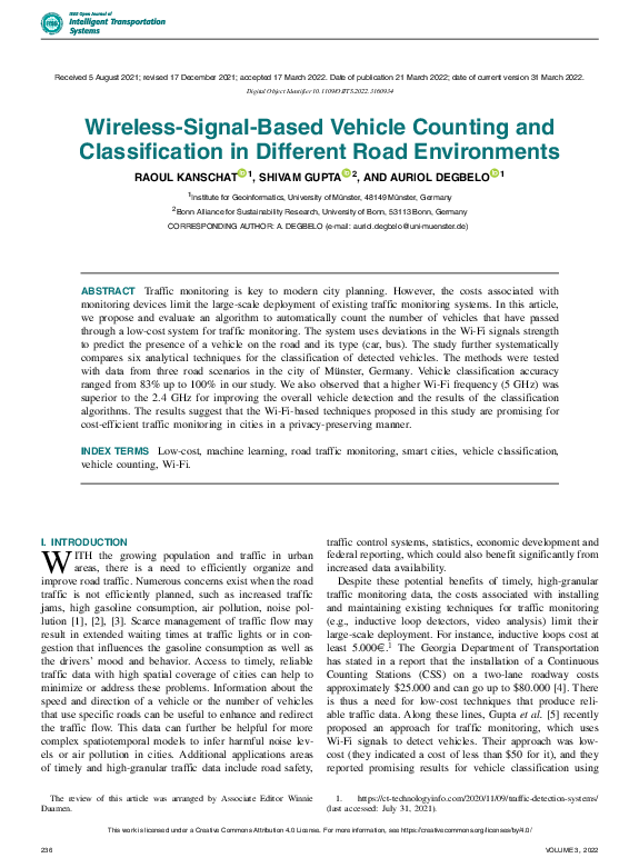 (PDF) Wireless-Signal-Based Vehicle Counting and Classification in Different Road Environments