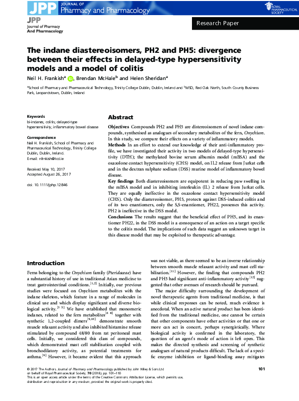 (PDF) The indane diastereoisomers, PH2 and PH5: divergence between ...
