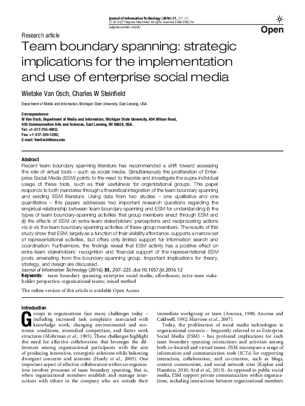 (PDF) Team Boundary Spanning: Strategic Implications for the ...
