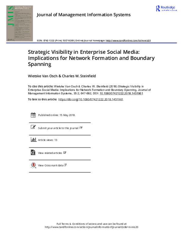 (PDF) Strategic Visibility in Enterprise Social Media: Implications for ...