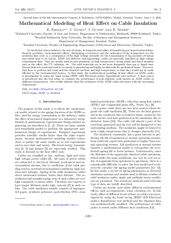 (PDF) Mathematical Modeling of Heat Effect on Cable Insulation