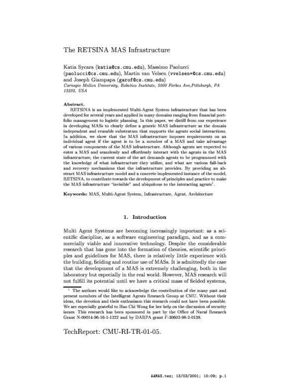 (PDF) The RETSINA MAS Infrastructure | Katia Sycara - Academia.edu