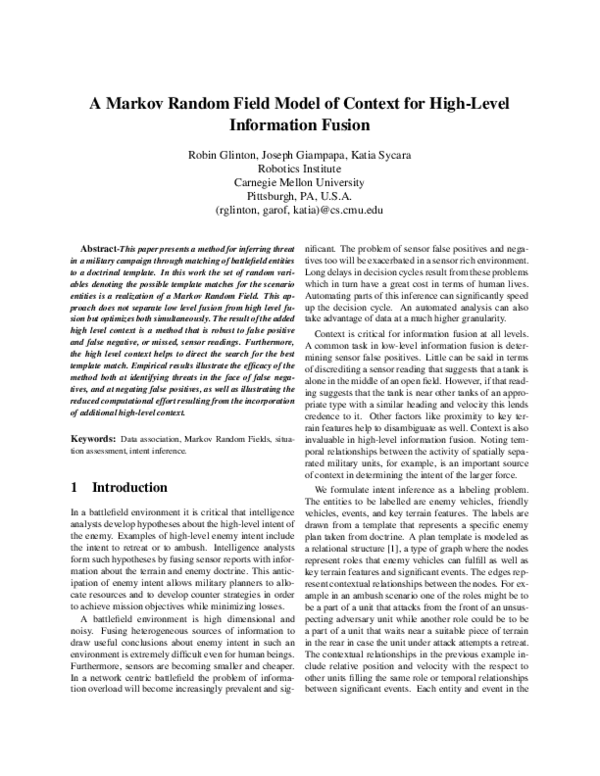 Pdf A Markov Random Field Model Of Context For High Level Information 7267