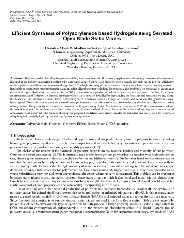 (PDF) Efficient Synthesis of Polyacrylamide based Hydrogels using ...
