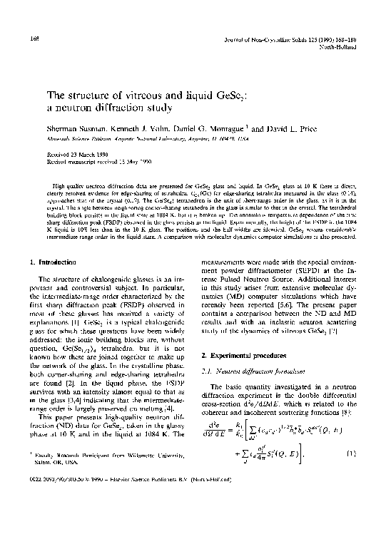 (PDF) The structure of vitreous and liquid GeSe2: a neutron diffraction ...