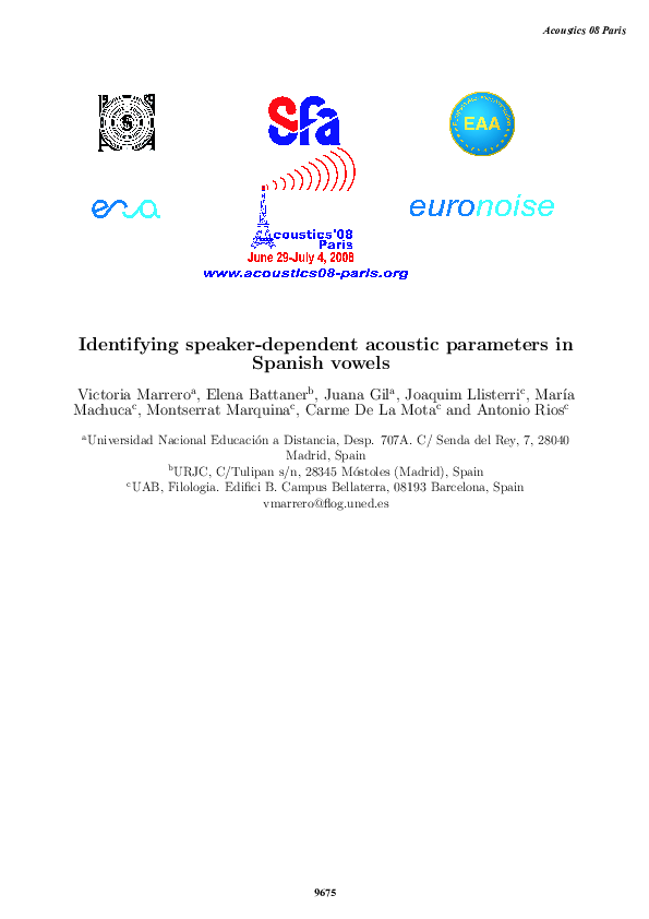 (PDF) Identifying speaker‐dependent acoustic parameters in Spanish vowels