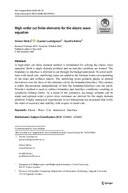 (PDF) High-order cut finite elements for the elastic wave equation