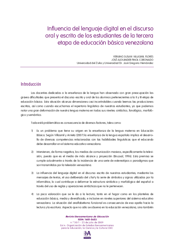 (PDF) Influencia del lenguaje digital en el discurso oral y escrito de ...