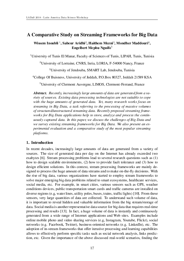 (PDF) A Comparative Study on Streaming Frameworks for Big Data