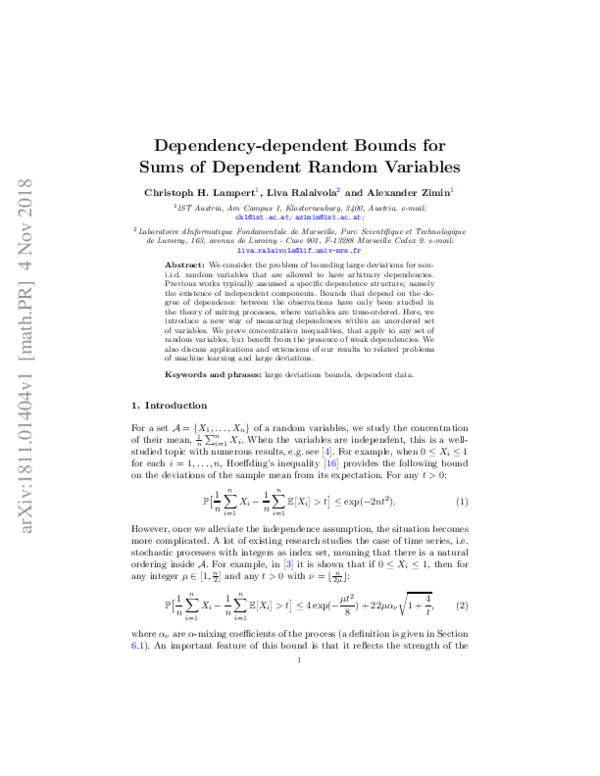 (PDF) Dependency-dependent Bounds for Sums of Dependent Random Variables
