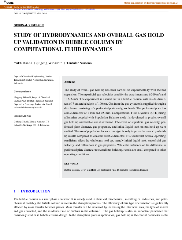(PDF) Study of Hydrodynamics and Overall Gas Hold Up Validation in Bubble Column by ...