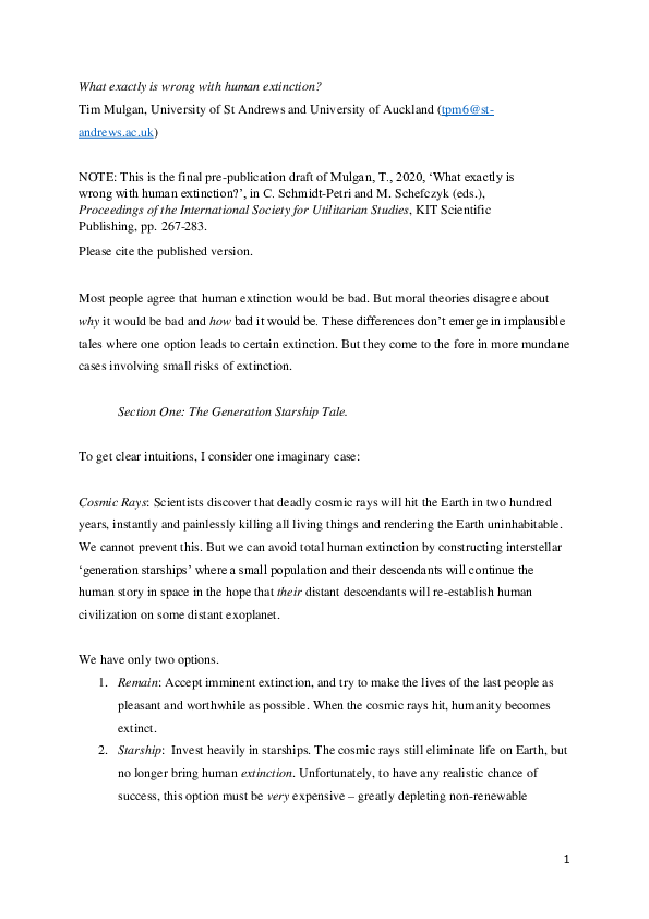 Pdf What Exactly Is Wrong With Human Extinction 2020