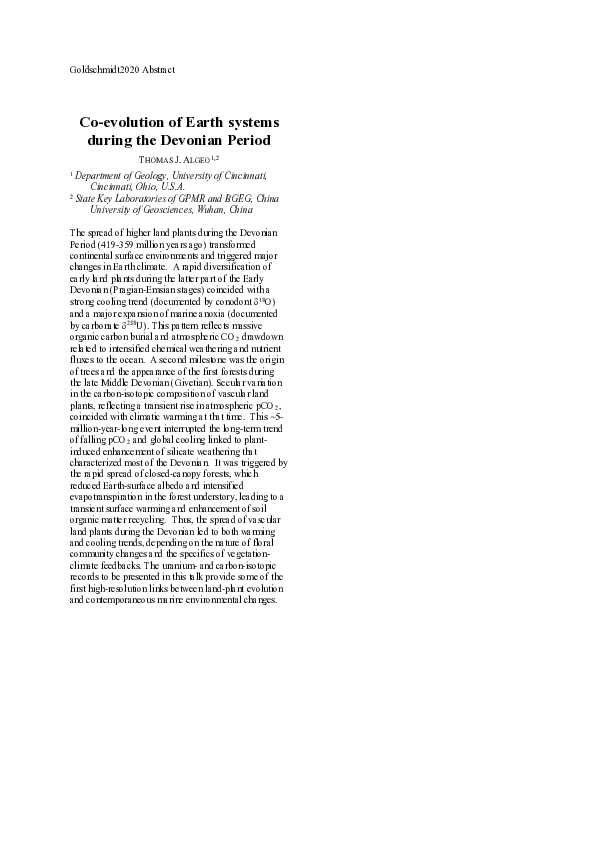 (PDF) Co-evolution of Earth Systems during the Devonian Period