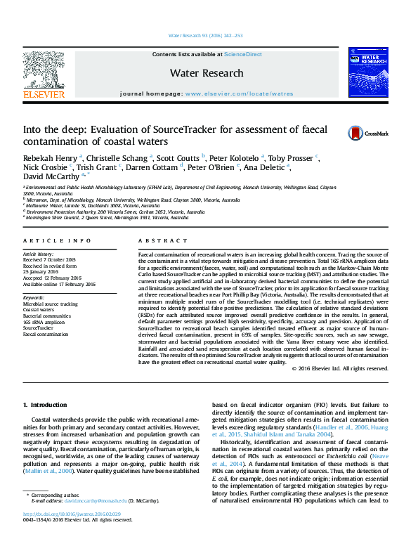 (PDF) Into the deep: Evaluation of SourceTracker for assessment of ...