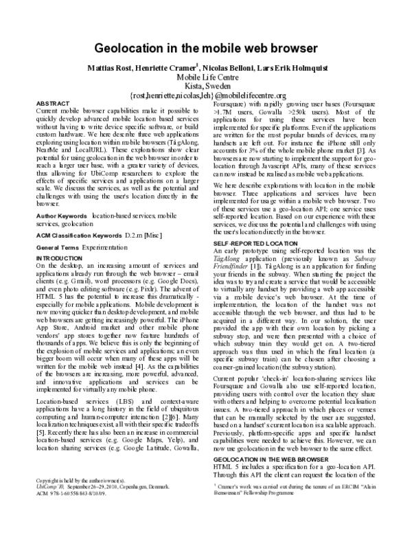 (PDF) Geolocation in the mobile web browser